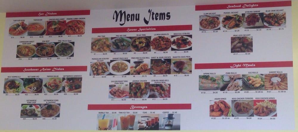 Menu at Asia Market, Elkhart
