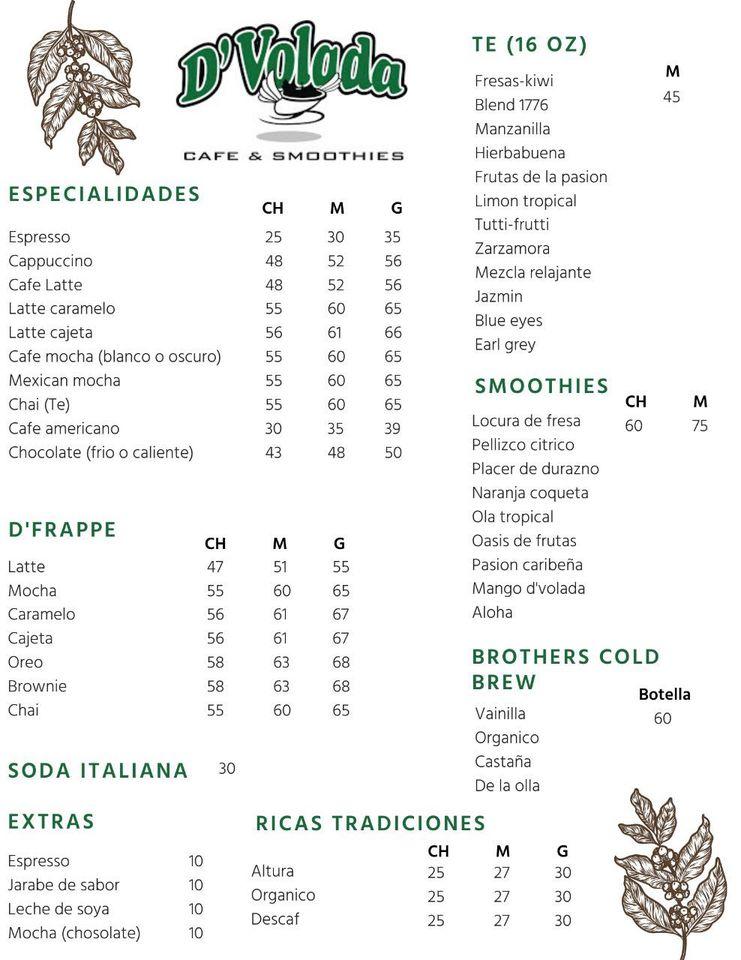 Carta del café D'Volada, Tecate