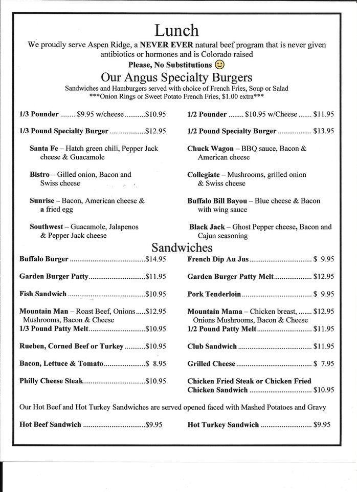 Menu at Jan's Restaurant, Buena Vista