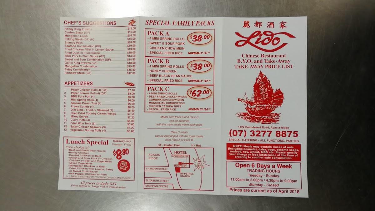 Menu at Lido Chinese Restaurant, Acacia Ridge