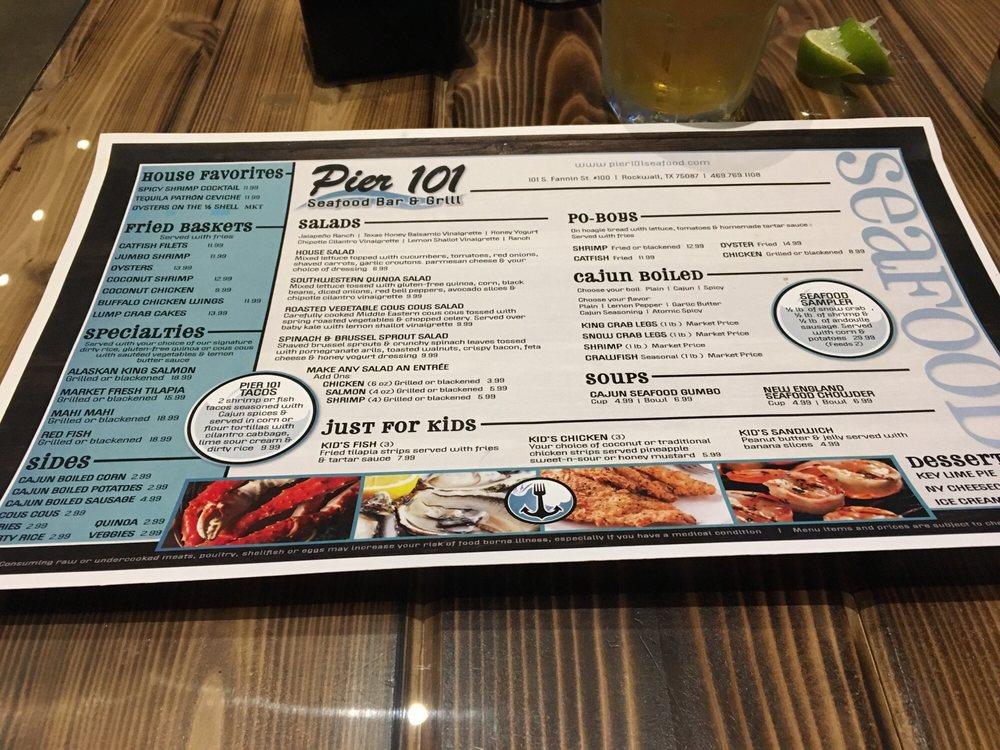 Menu at Pier 101 pub & bar, Rockwall