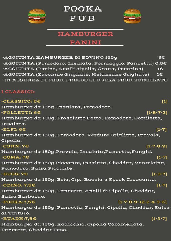 Menu at Pooka pub & bar, Pescara