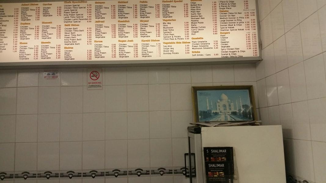 Menu at The Shalimar fast food, Ilkley
