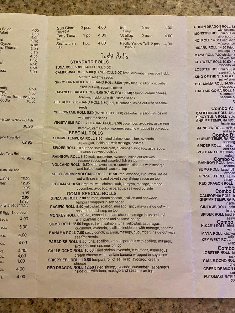 Menu at Sushi Goma restaurant, Port St. Lucie