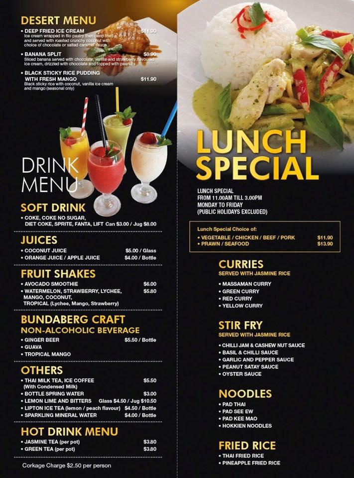 Menu at Thai Emerald restaurant, Leppington