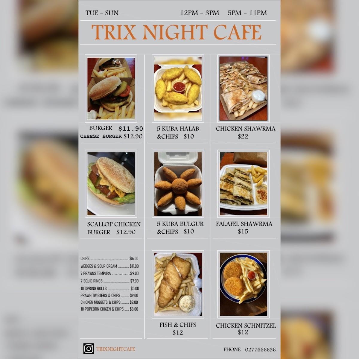 Menu at Trix cafe, Auckland
