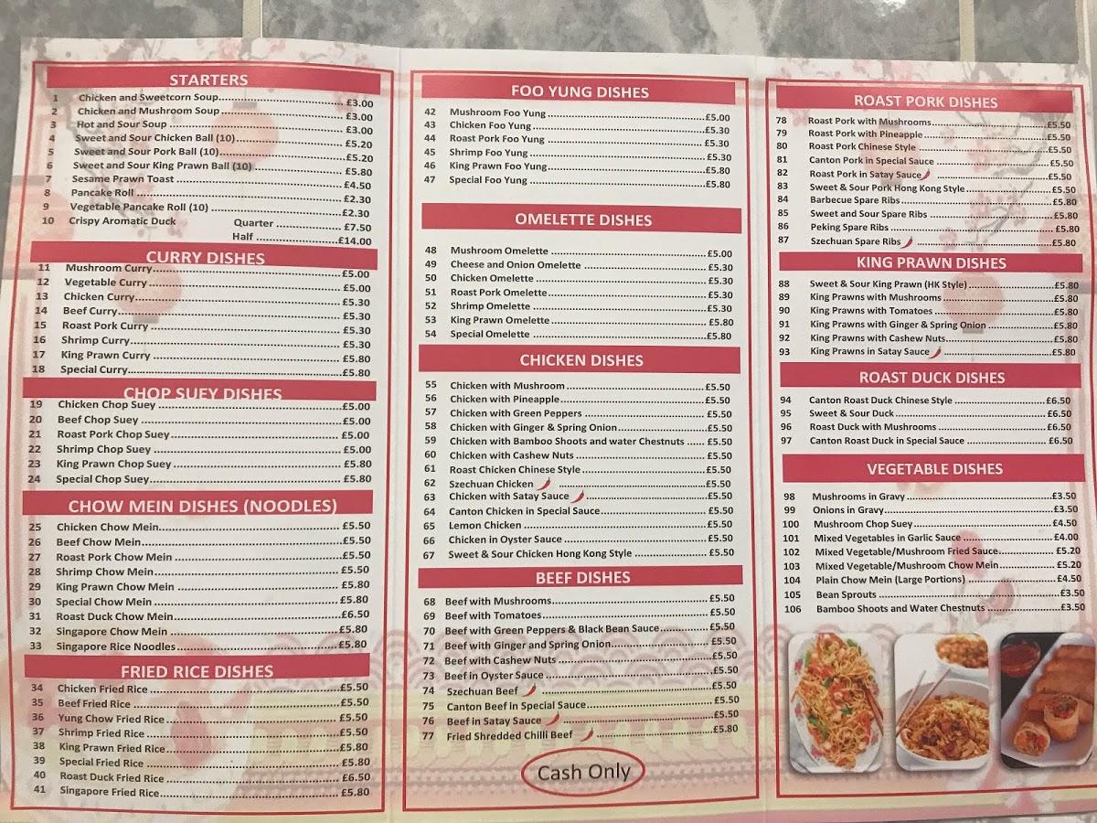 Menu at Yummy China restaurant, Bristol