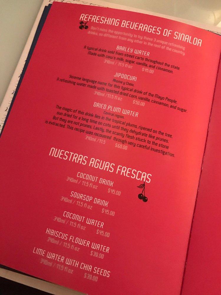 Menu at Azul restaurant, Mexico City, Av Nuevo León 68