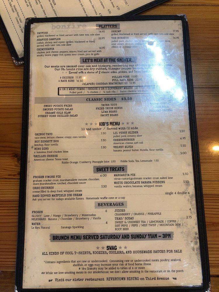 Menu at Bonfire Taqueria BBQ, Conway