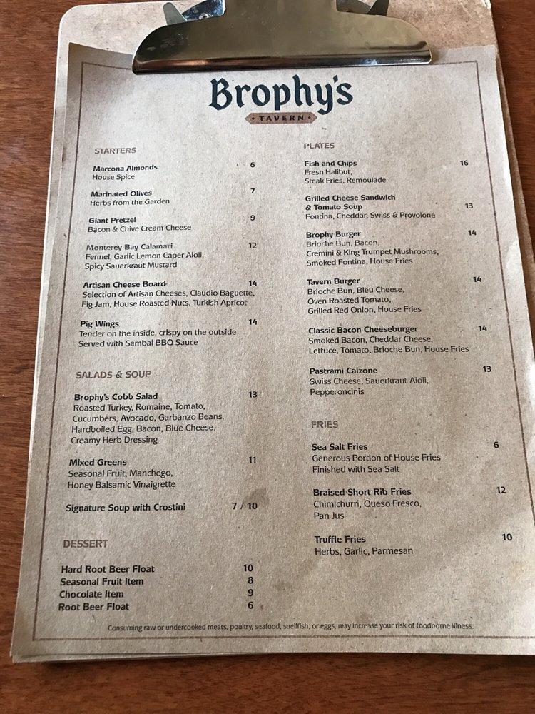 Menu at Brophy's Tavern pub & bar, Carmel-by-the-Sea