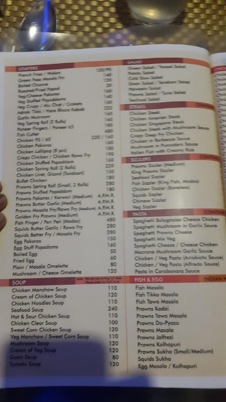 Menu at Cool 'n' Spice, Ponda