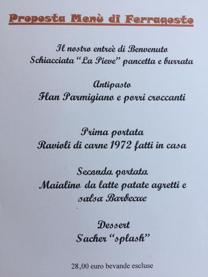 Menu at La Pieve restaurant, Cavalese