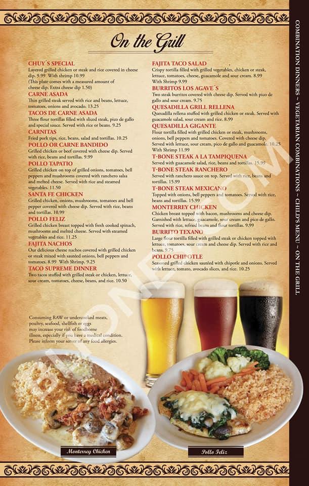 Menu at Los Agaves restaurant, White House
