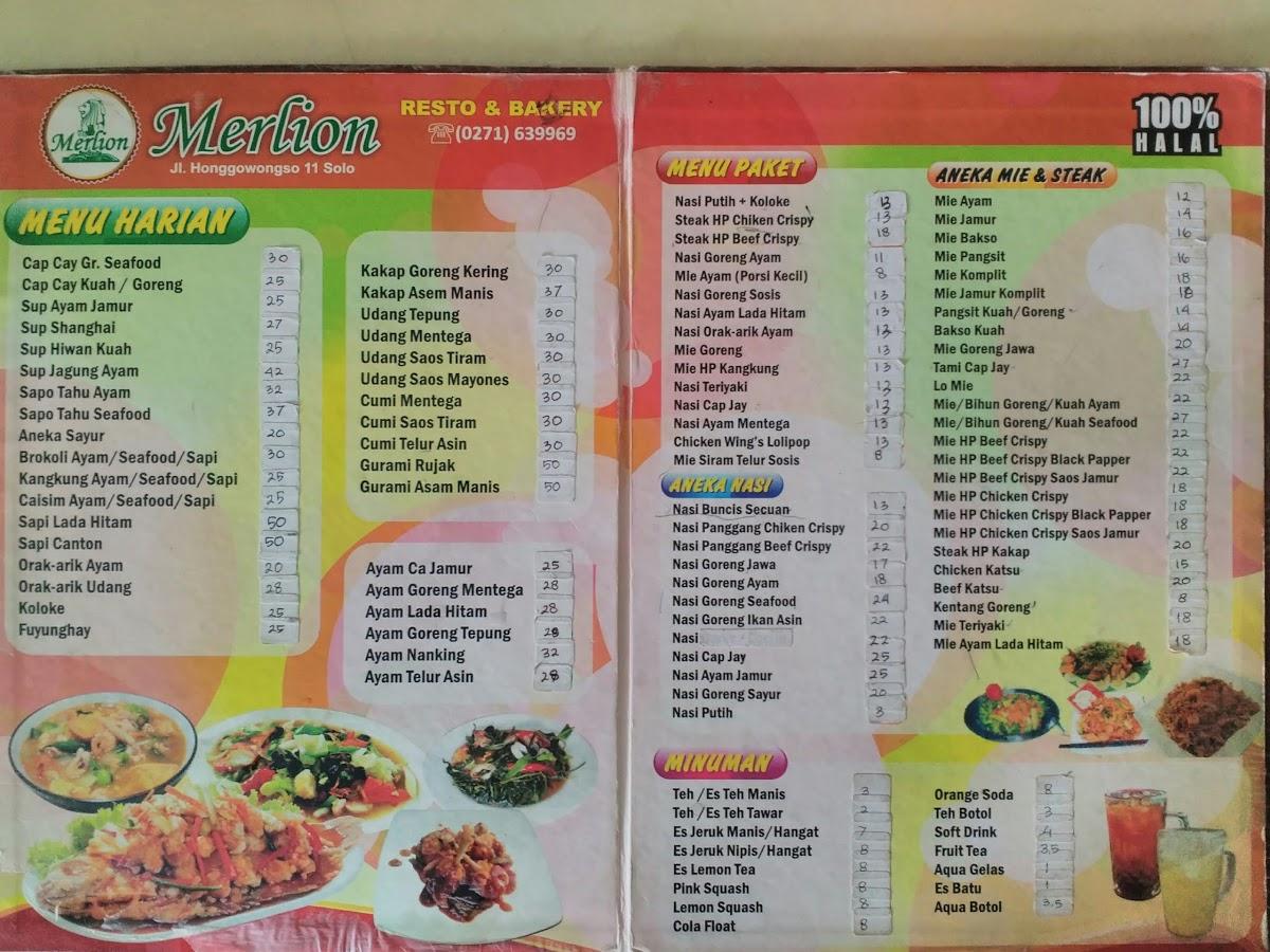Menu at Merlion Bakery, Surakarta
