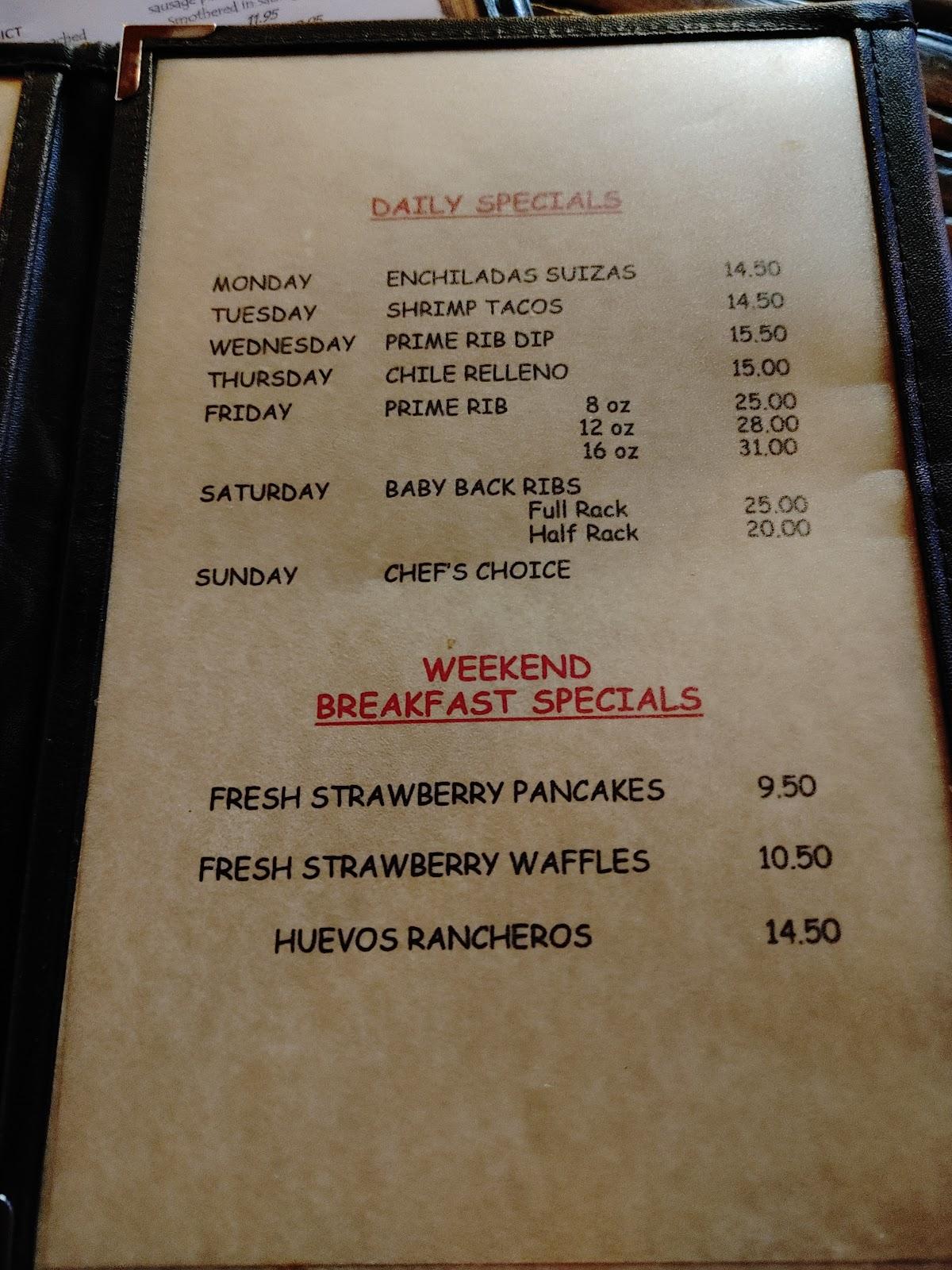Menu at The Old Mill Saloon pub & bar, Estacada