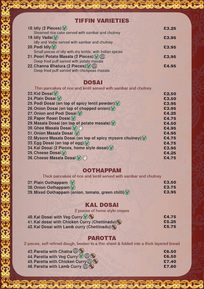 Menu at Ponnuswamy Restaurant, Cardiff