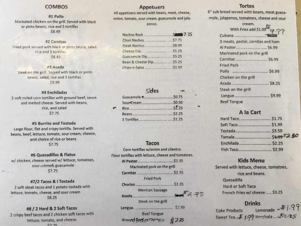 Menu at Taco Rock 29 restaurant, Pensacola, Pensacola Blvd