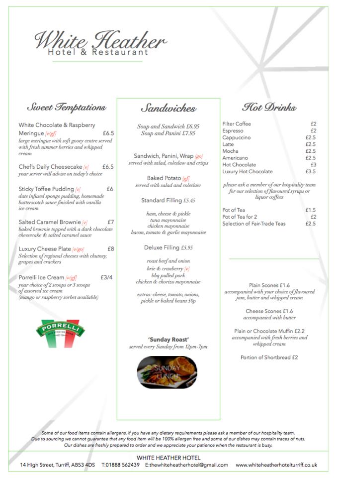 Menu at White Heather Hotel pub & bar, Turriff