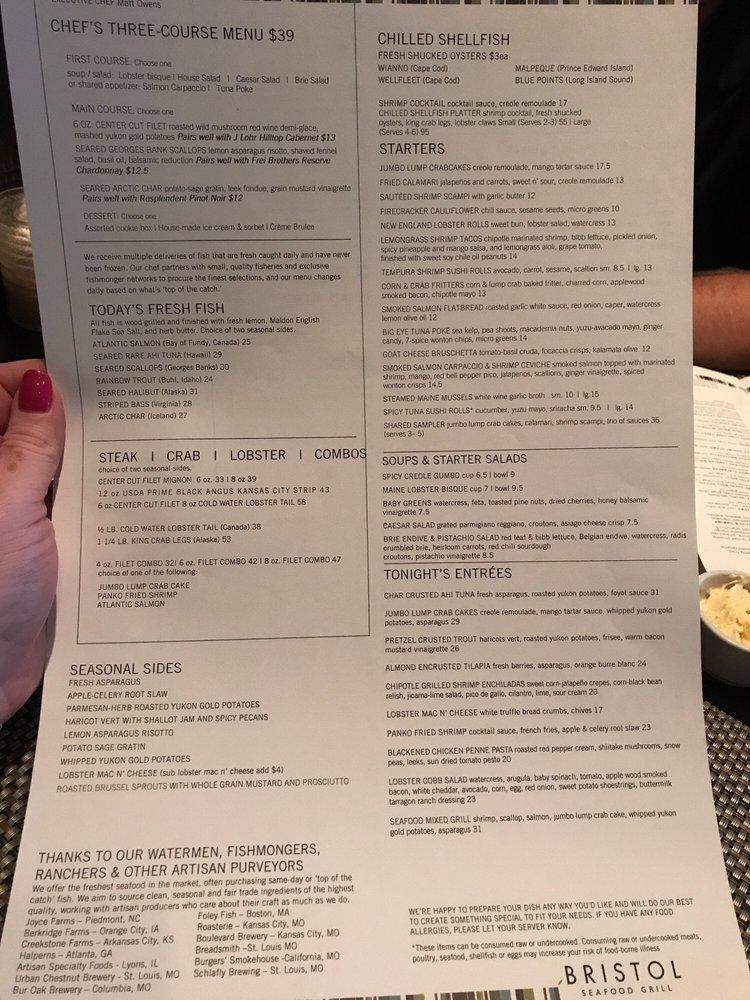 Menu at Bristol Seafood Grill pub & bar, O'Fallon
