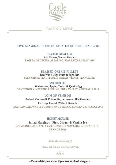 Menu at Castle House Hotel restaurant, Hereford