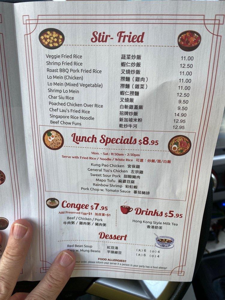 Menu at Chef Lau restaurant, Amherst