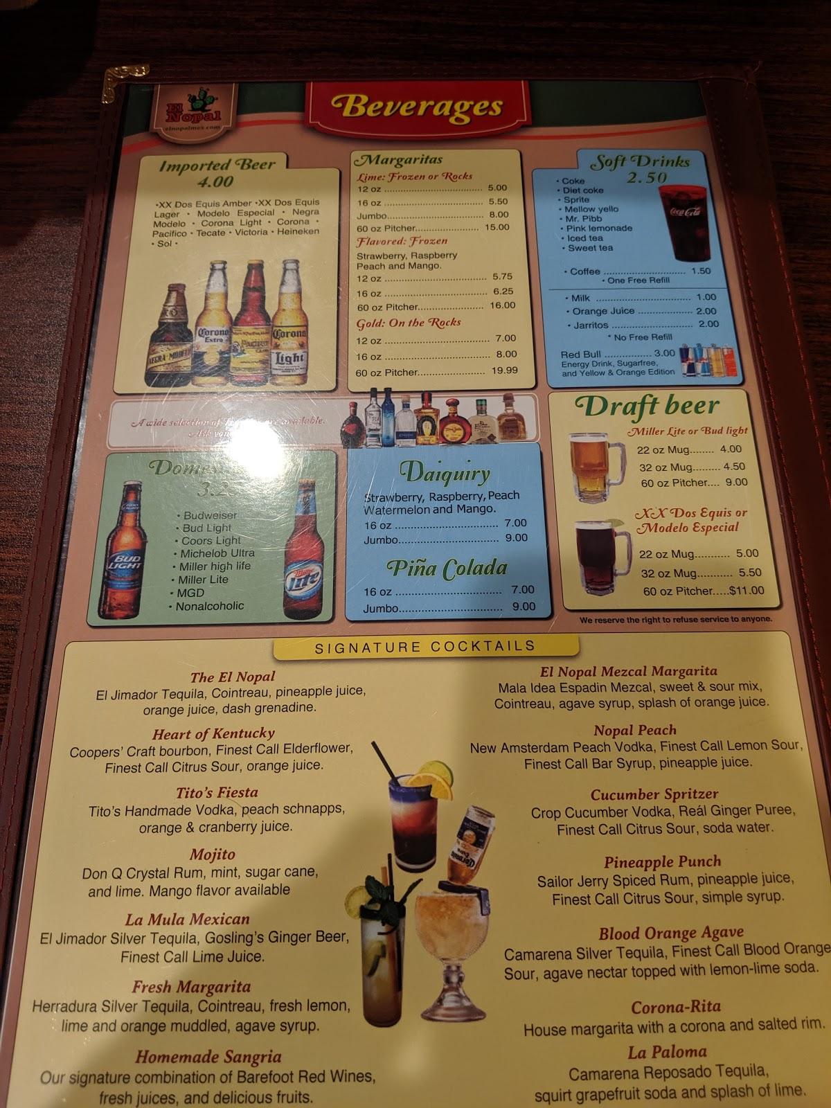 Menu at EL NOPAL MEXICAN RESTAURANT, Madison