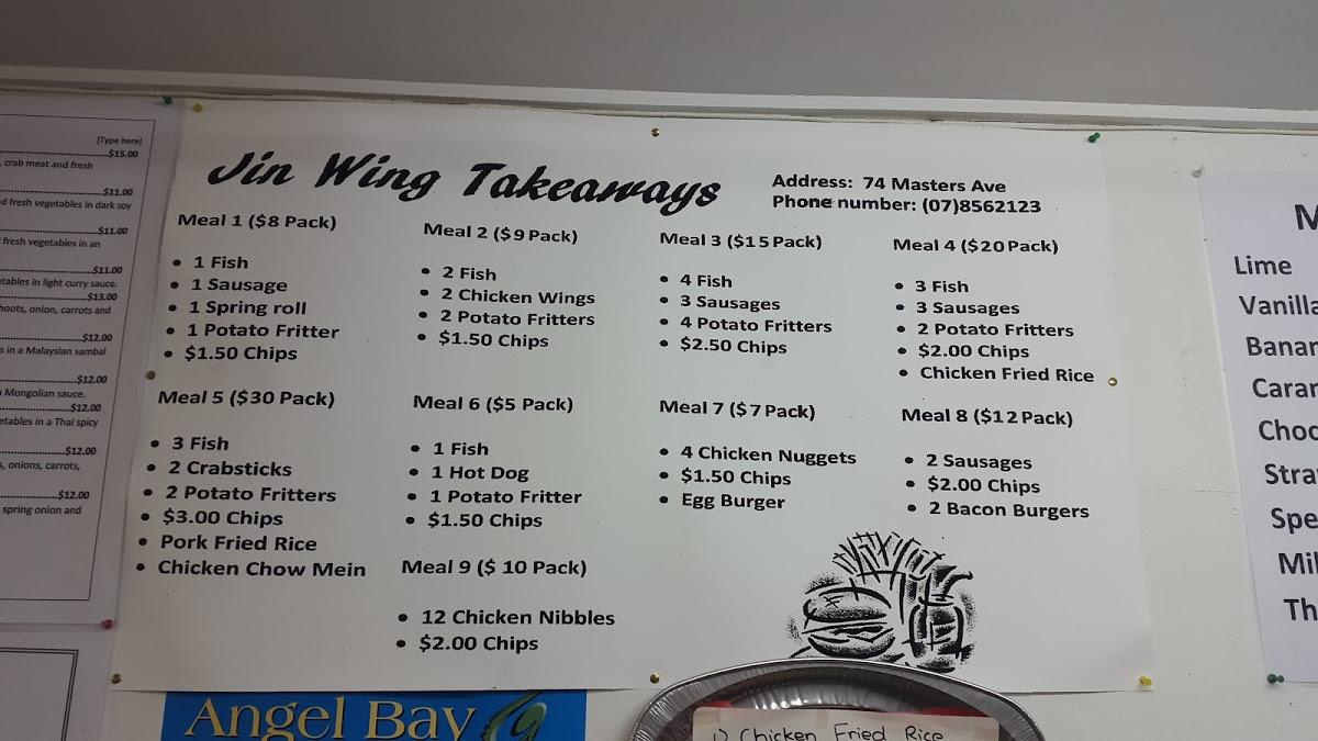 Menu at Jin Wing Takeaways restaurant, Hamilton