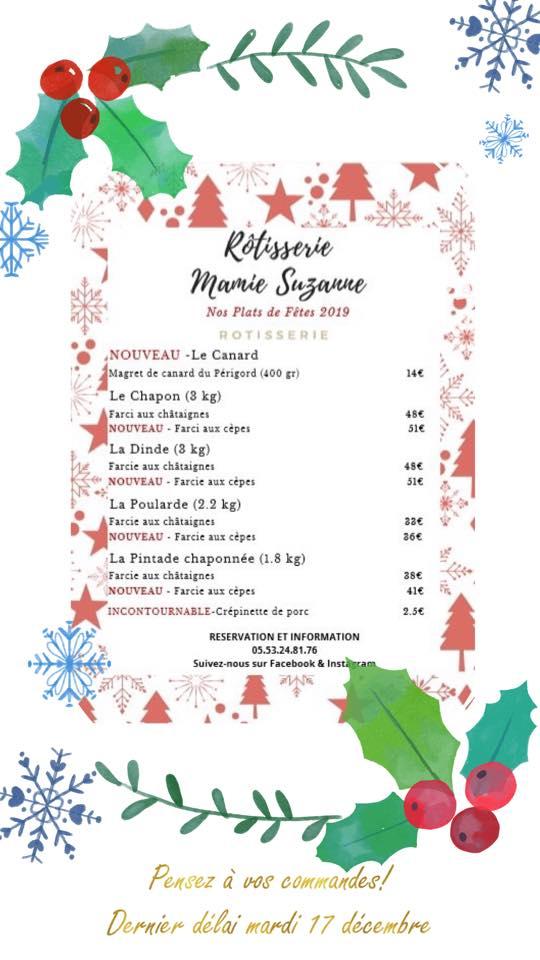 Menu at Mamie Suzanne restaurant, Bergerac