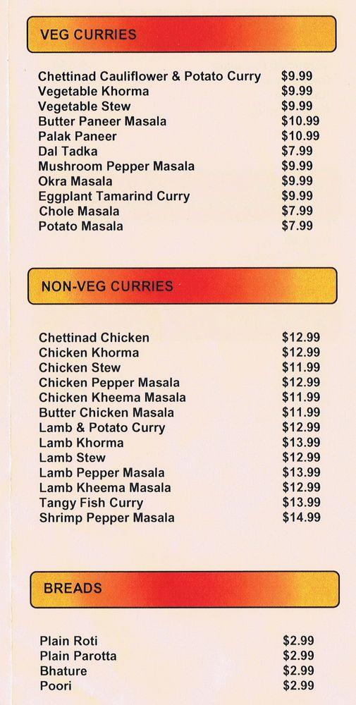 Carta del restaurante Manjal South Indian Kitchen, Burnaby