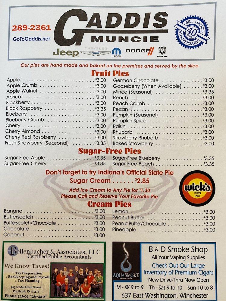 Menu at Mrs. Wick's Restaurant & Pie Shop, Winchester