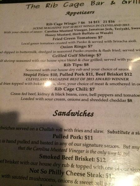 Menu at The Rib Cage Smokehouse & Bar, Cleveland Heights, Lee Rd