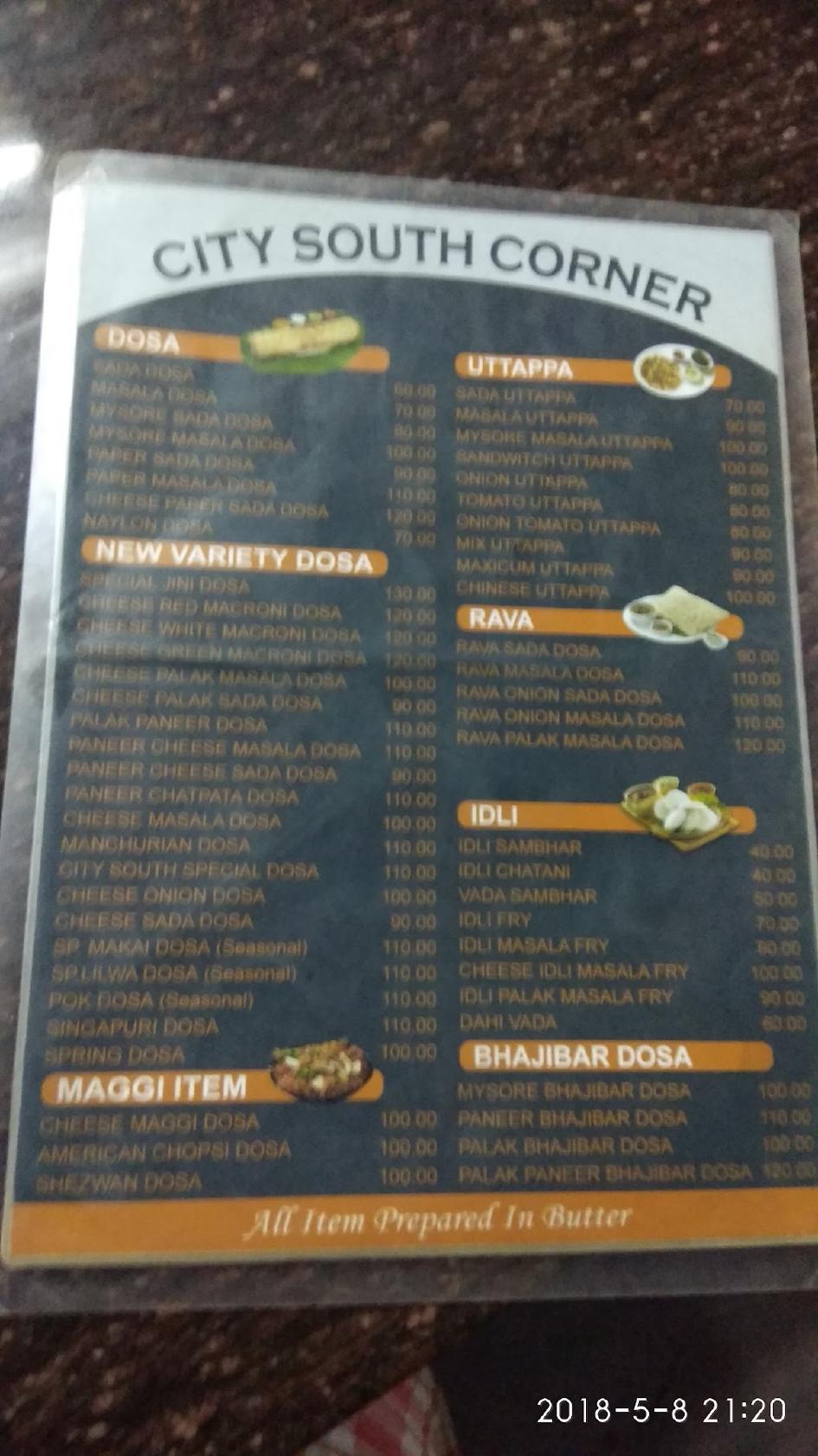 Menu at City South Corner - Best Restaurants, South Food Restaurant ...
