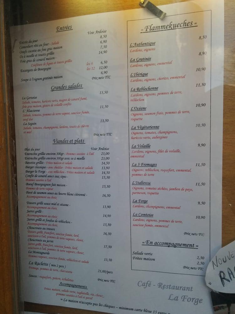 Menu at La Forge restaurant, Paris, 63 Bd de Vaugirard