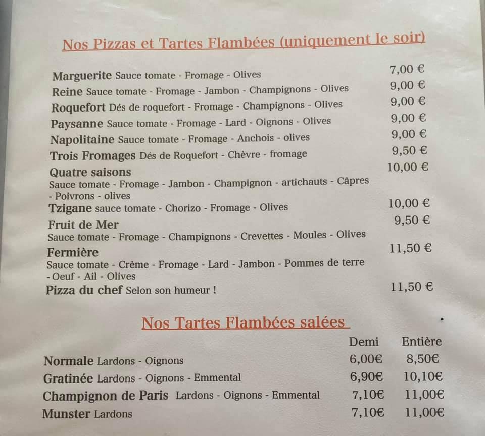 Carta del restaurante La Petite Suisse, Wasselonne