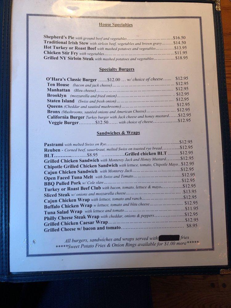 Menu at O'Hara's Restaurant and Pub, New York City