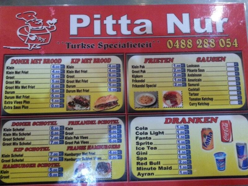 Menu at Pitta Nur, Ostend
