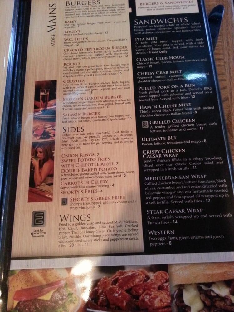 Menu at Shorty's Grill pub & bar, Owen Sound