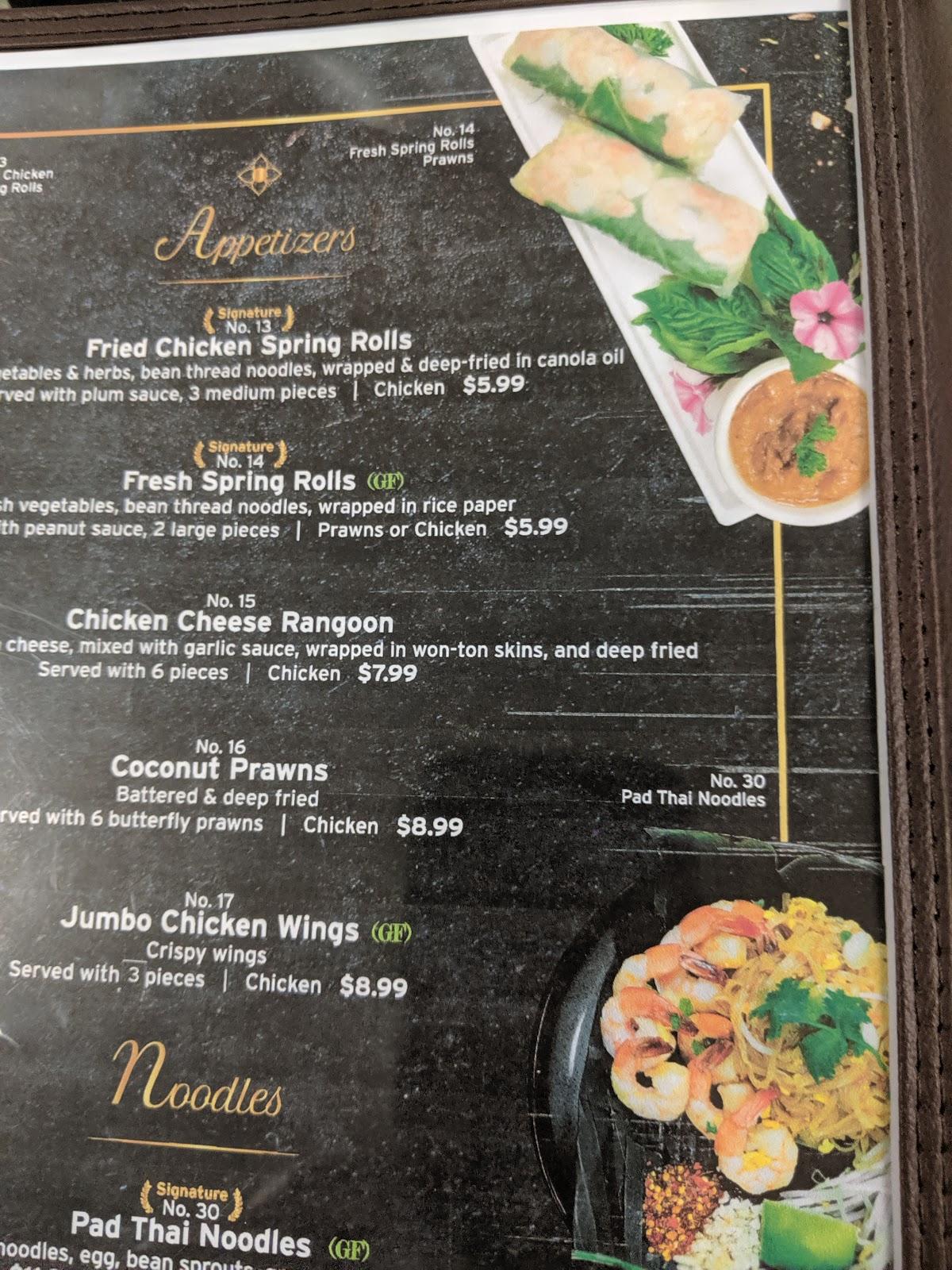 Menu at Thian's Thai Fusion restaurant, Ocean Shores
