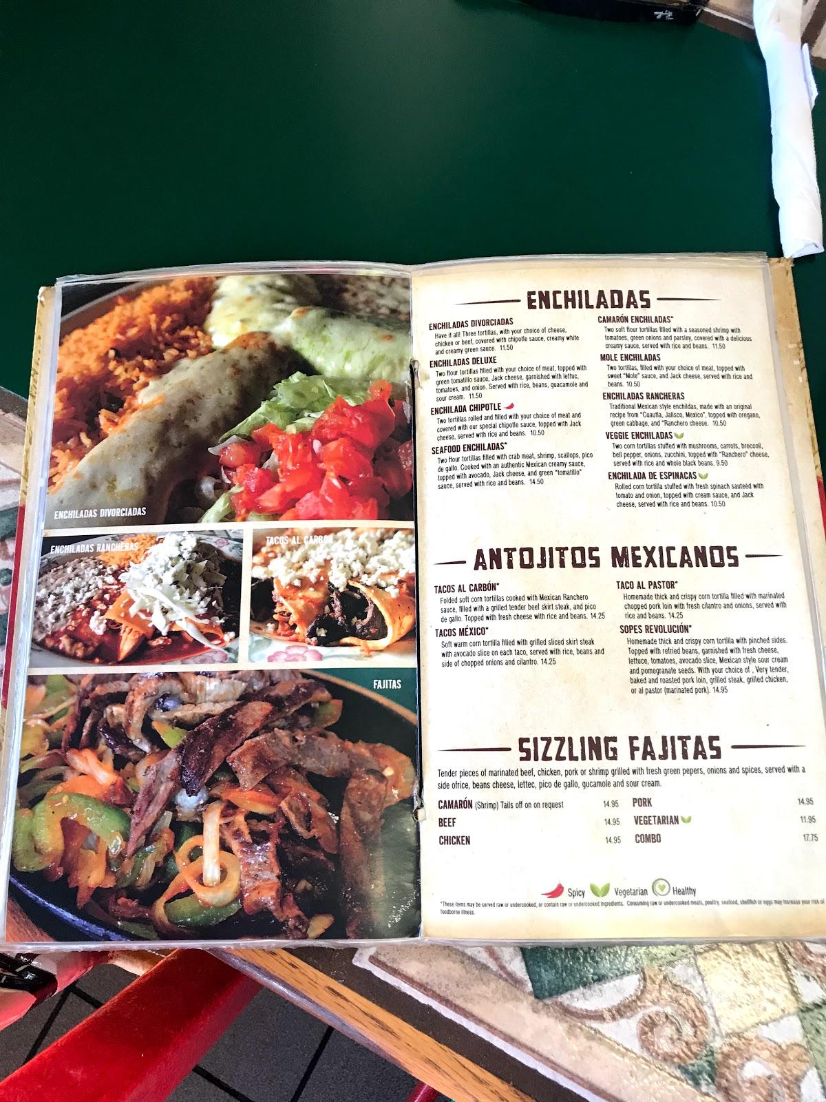 Menu at Three Margaritas restaurant, Sidney