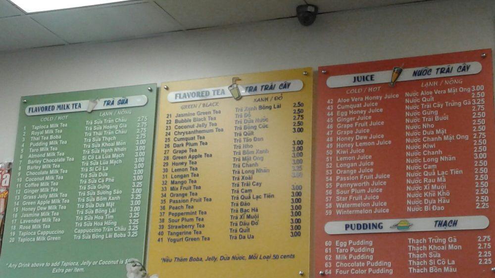 Menu at Boba Corner 2, Westminster