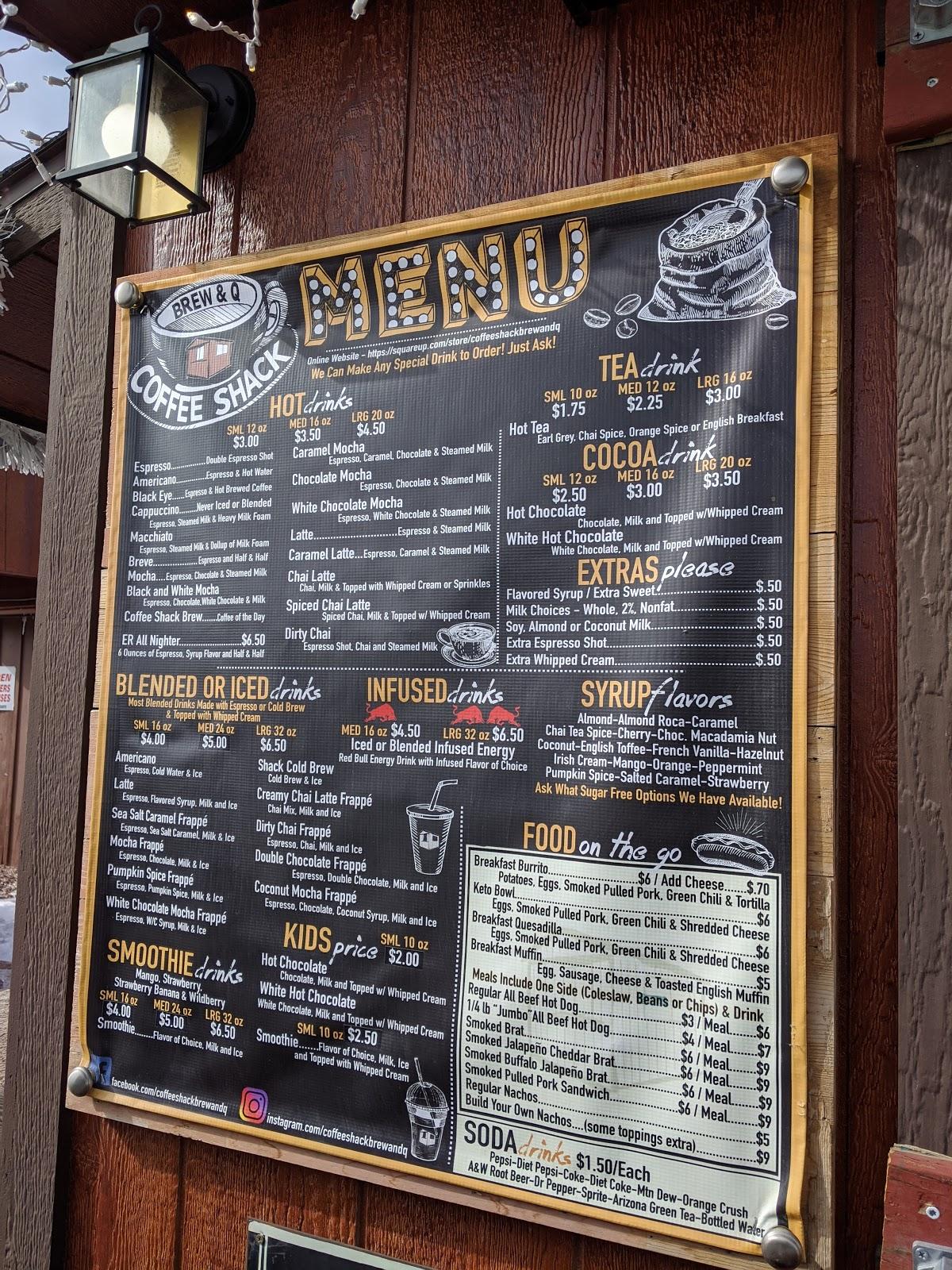 Menu at Coffee Shack Brew and Q BBQ, Peyton