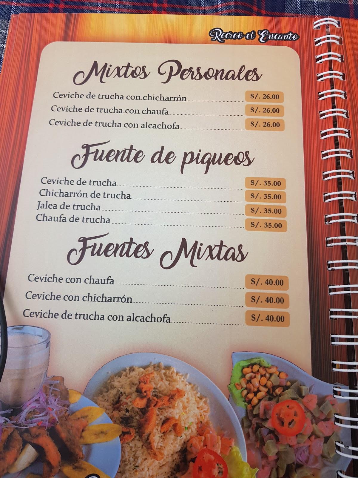 Menu at El Encanto II restaurant, Quichuay