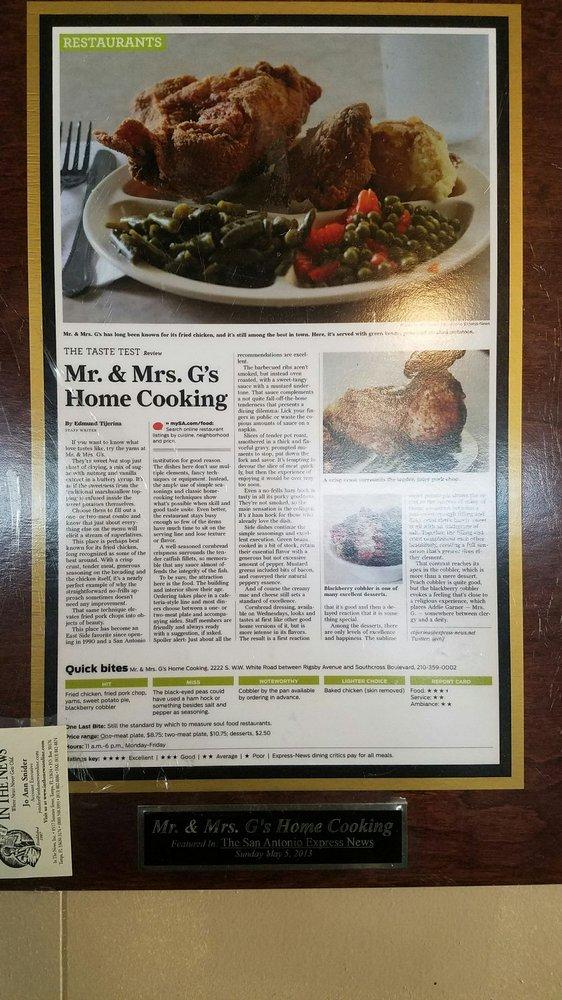 Menu at Mr & Mrs G's Home Cooking, San Antonio