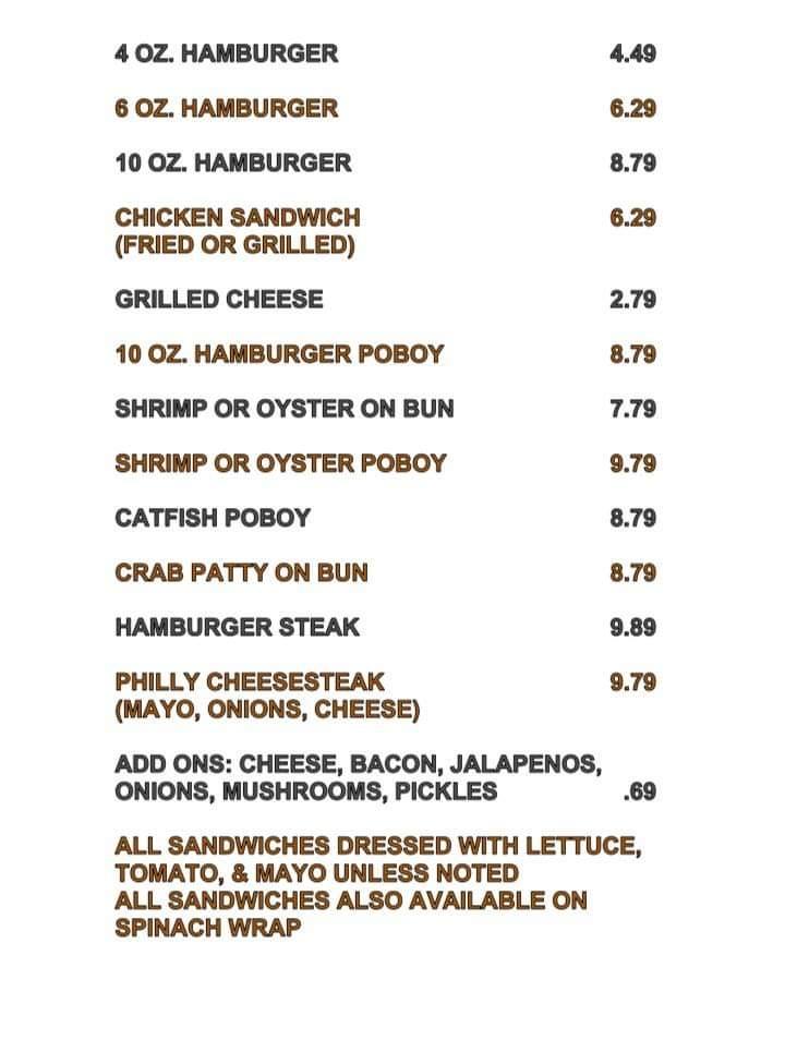 Menu at Watergrill restaurant, Houma, W Tunnel Blvd