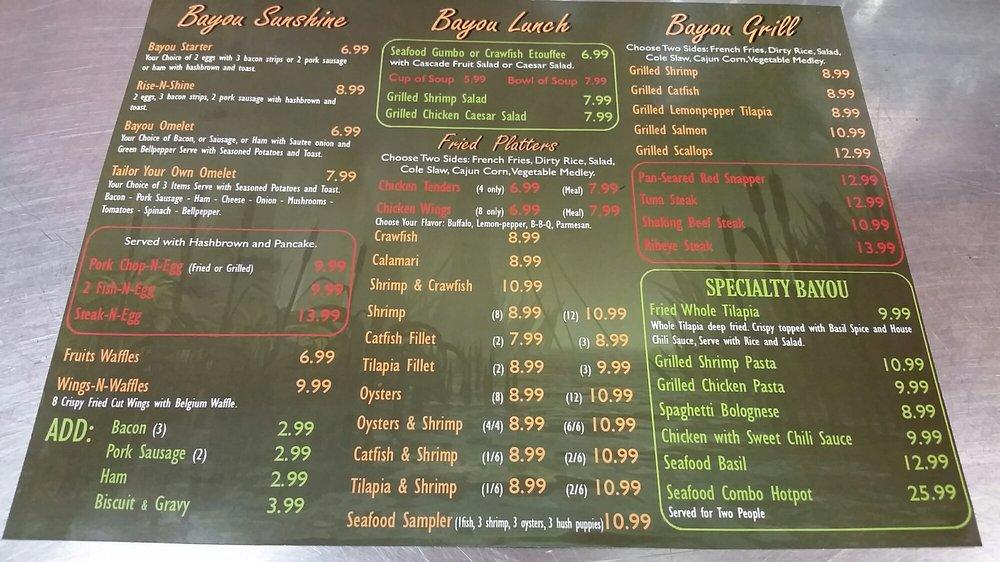 Menu at Bayou Grill restaurant, Pearland