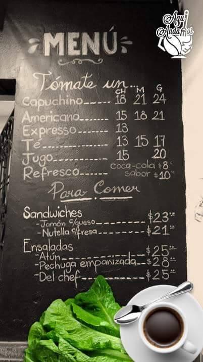 Menu at Café&Ensaladas Aquí Andamos, Mexico City