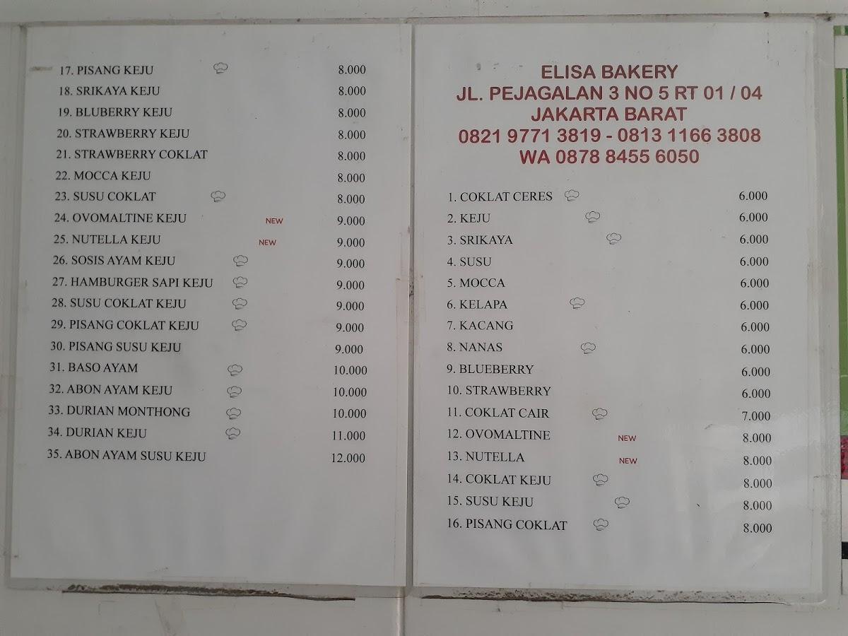 Menu at Elisa Bakery, West Jakarta