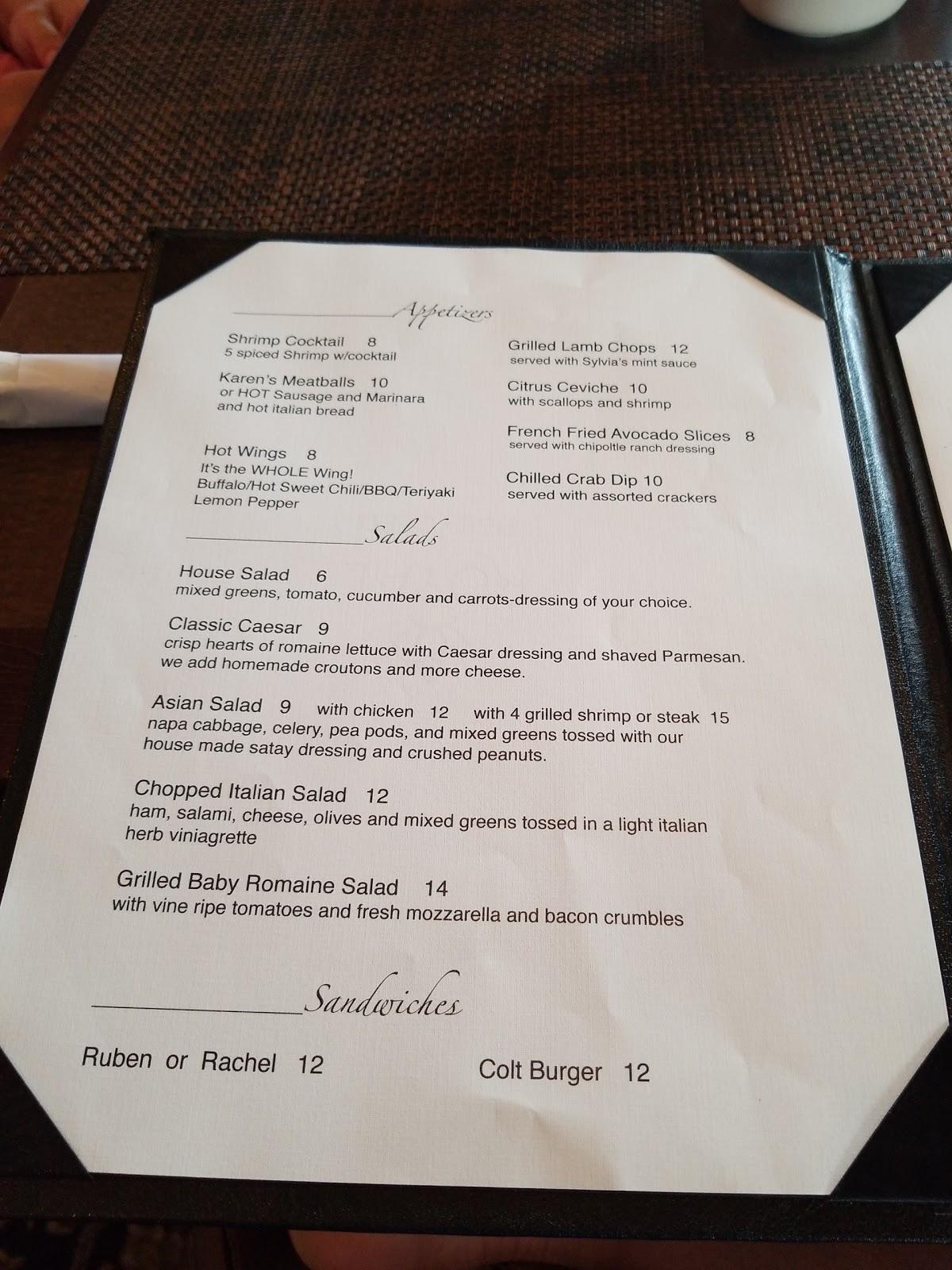 Carta del pub y bar Filly & Colts, Whispering Pines