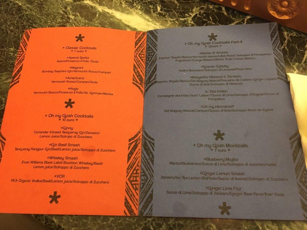 Menu at Gosh* pub & bar, Florence