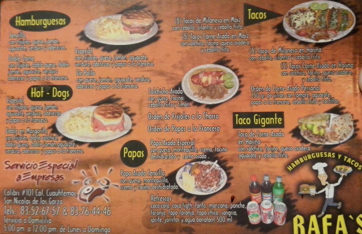 Menu at RAFA's Restaurant, San Nicolás de los Garza